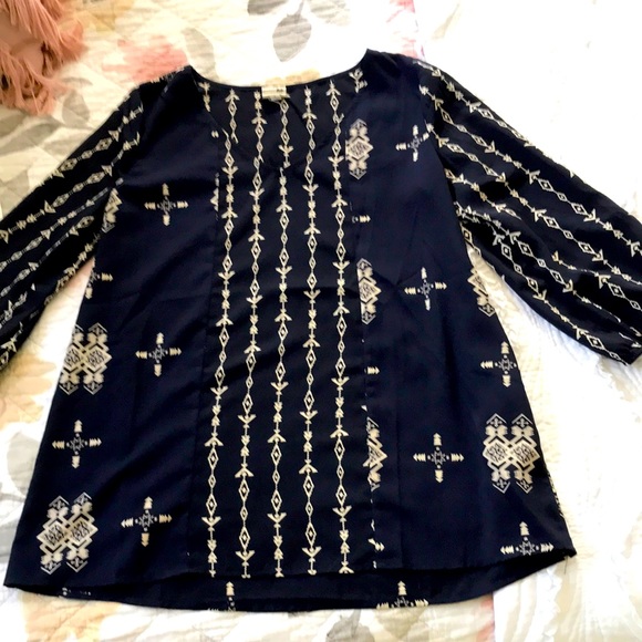 Pink Owl | Tops | Navy Aztec Print Blouse | Poshmark